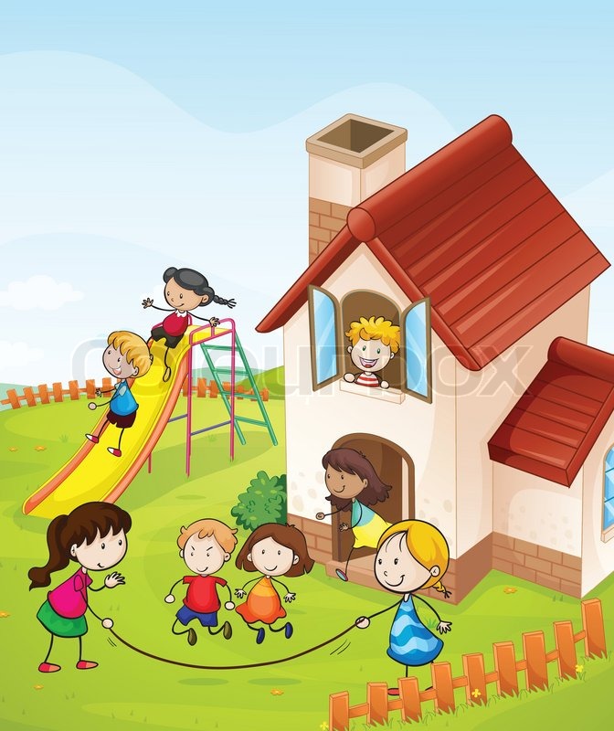 Kids and a house | Stock vector | Colourbox