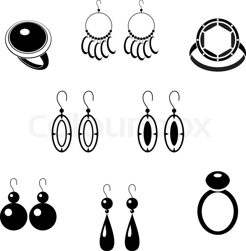 Set von schwarzen Icons mit Schmuck | Stock-Vektor | Colourbox