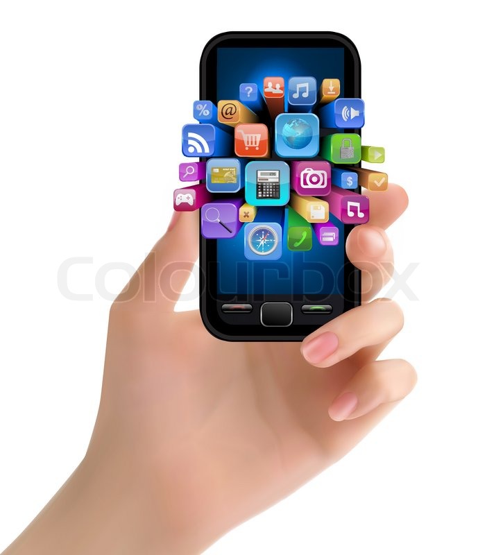Hand hält Handy mit Ikonen. | Stock-Vektor | Colourbox