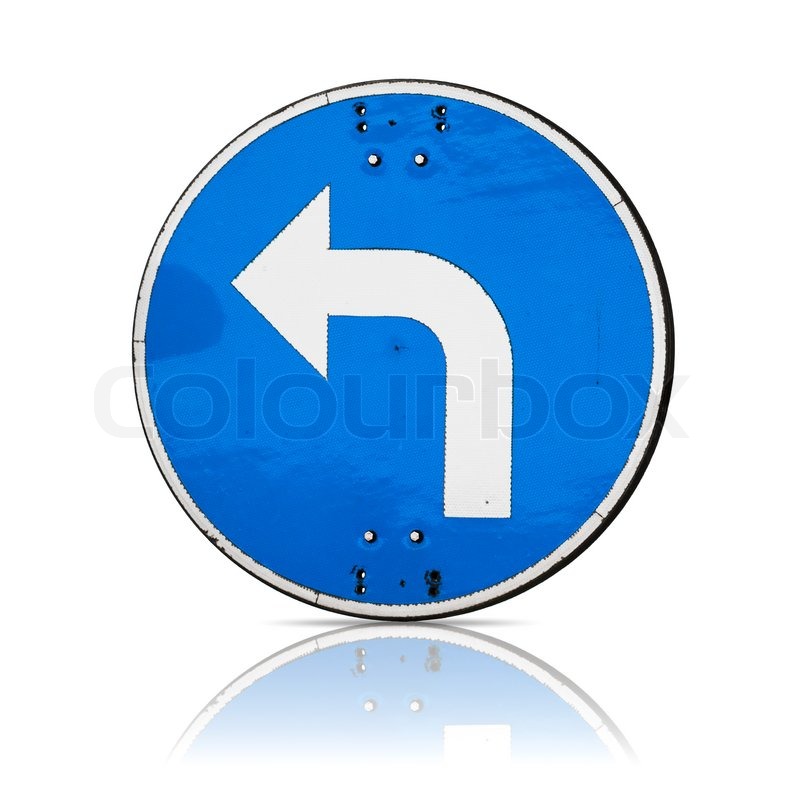 Left turn, real detailed road sign ... | Stock image | Colourbox