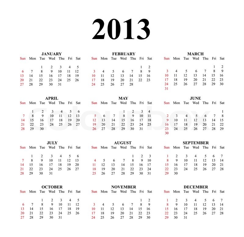 2013 Klare Simple Calendar | Stock Bild | Colourbox