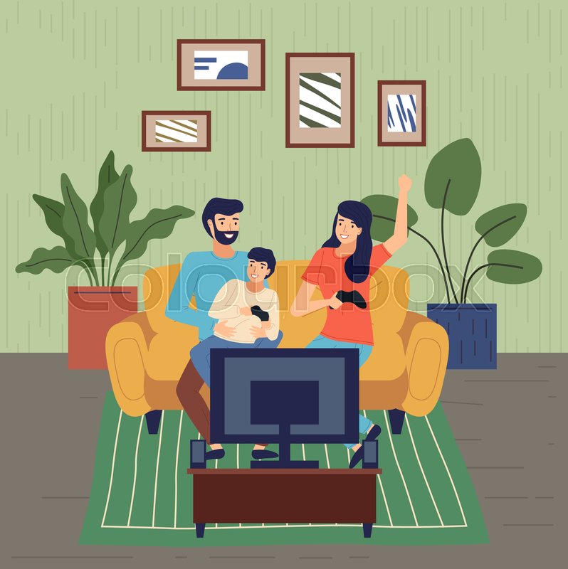 Family Playing Video Games Clipart