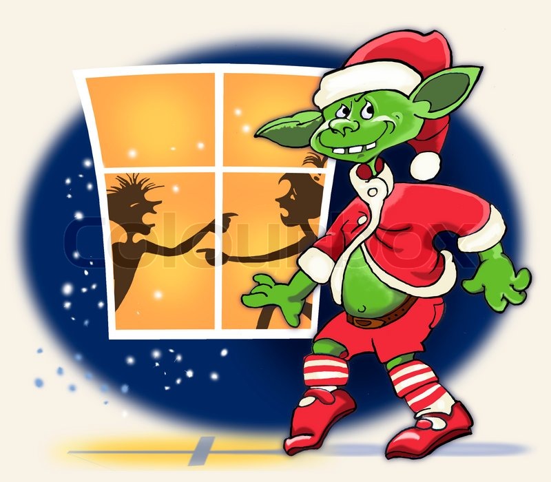 Jule trold sniger forbi vinduet | Stock foto | Colourbox