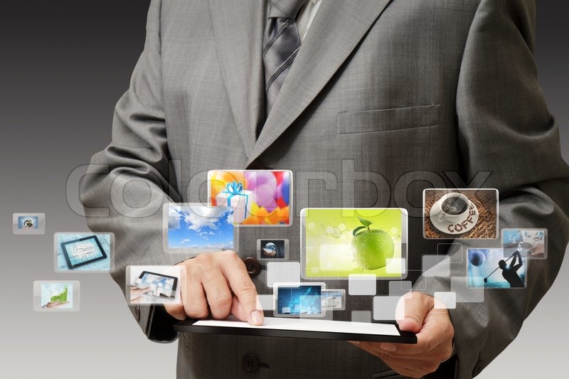Business Hand zeigt Touchscreen -Handy ... | Stock Bild | Colourbox