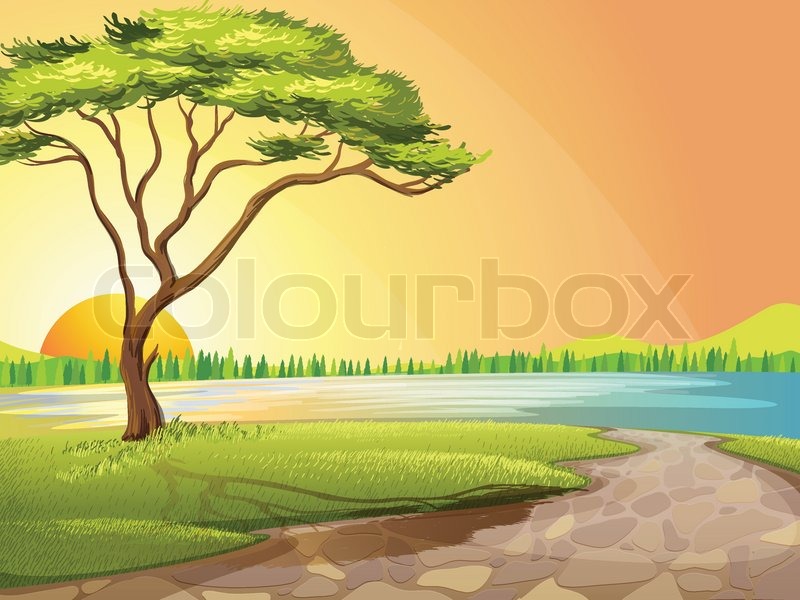 A river and a tree | Stock vector | Colourbox