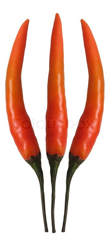 Fresh 3 orange chili pepper isolated on ... | Stock Photo | Colourbox