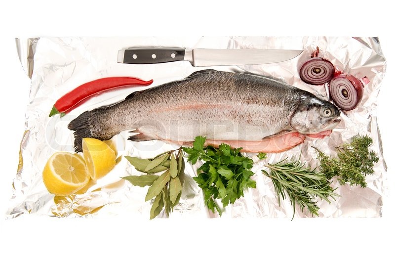 Rohen Lachs Forellen mit frischen ... | Stock Bild | Colourbox