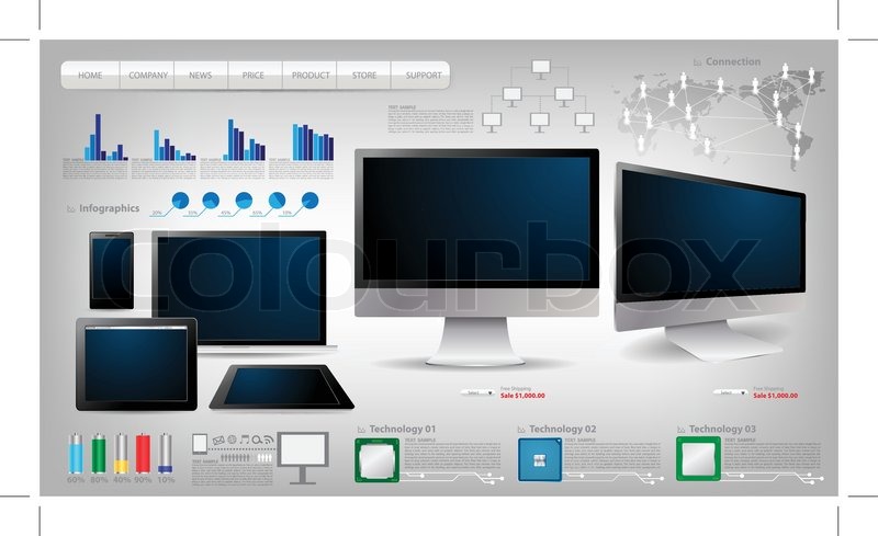 Realistic vector laptop, tablet ... | Stock vector | Colourbox