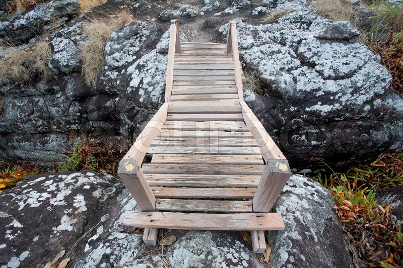Wood bridge on rock | Stock image | Colourbox