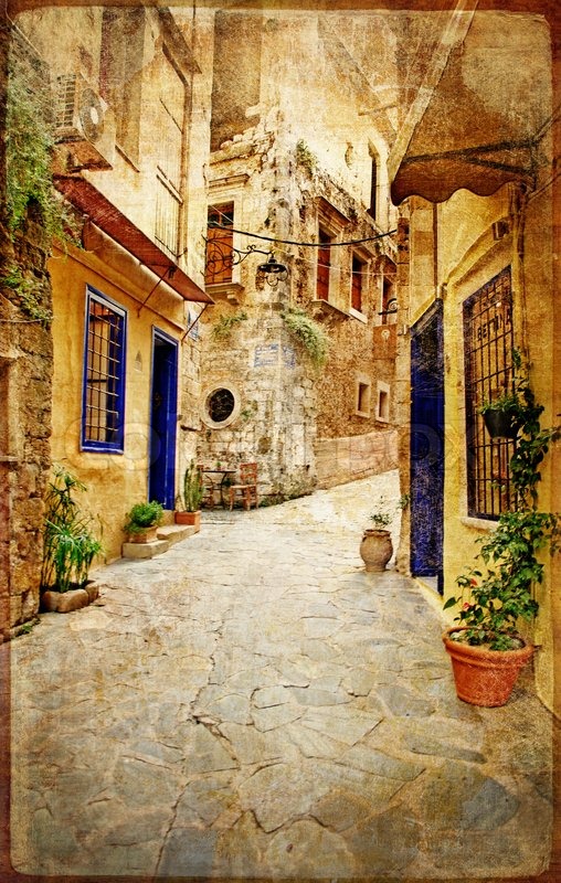 Old greek streets, Crete island | Stock image | Colourbox