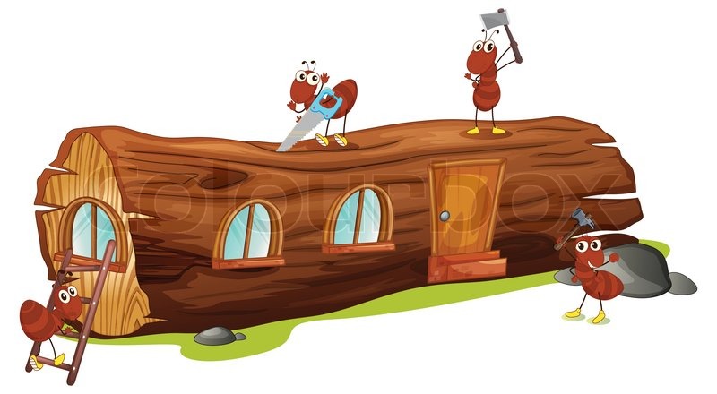 Ants and a wood house | Stock vector | Colourbox