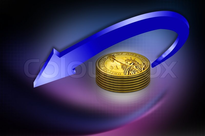 3d diagram of golden coins with a arrow ... | Stock image | Colourbox