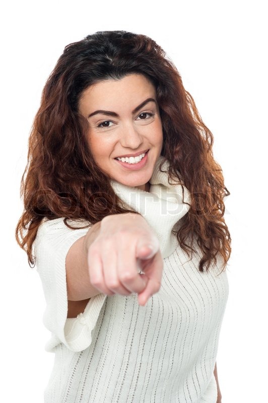 Cheerful caucasian lady pointing at you | Stock image | Colourbox