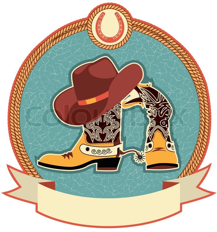 Cowboy boots and hat label | Stock vector | Colourbox