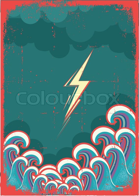 Storm in ocean with waves and ... | Stock vector | Colourbox