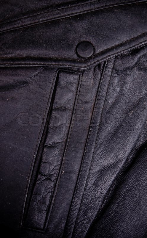 Old close-up of black leather jacket | Stock image | Colourbox