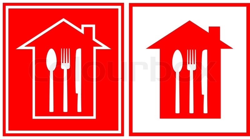 Set of two red restaurant icon with ... | Stock vector | Colourbox