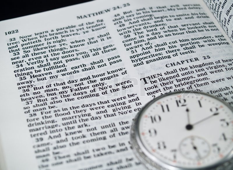 The Bible opened to Matthew 24: 36 with ... | Stock image | Colourbox