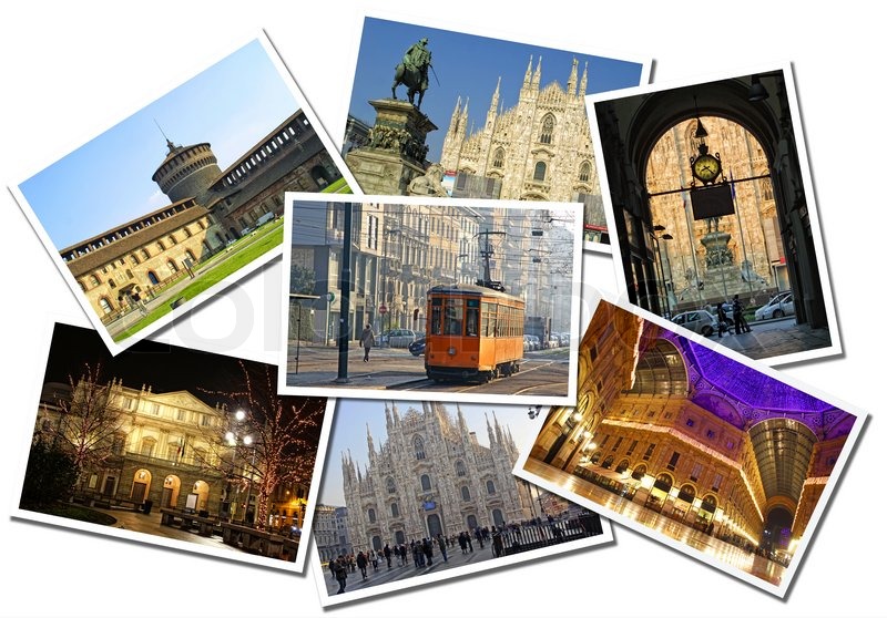Collage lavet af postkort af Milano by , ... | Stock foto | Colourbox