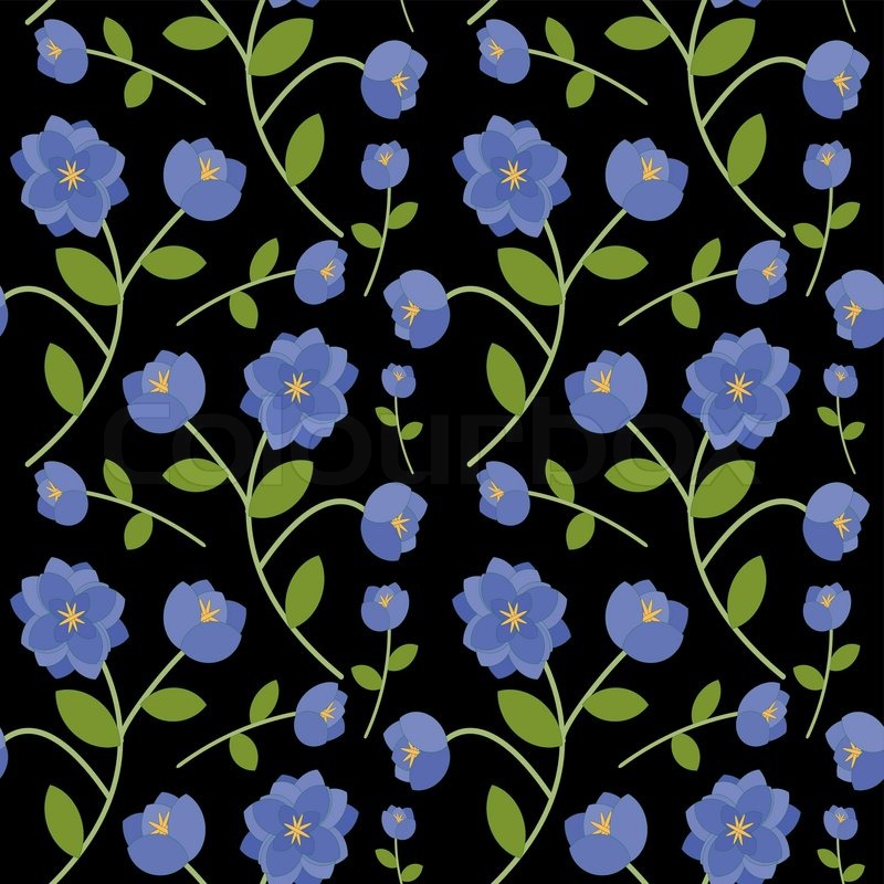 Seamless blue flowers on black ... | Stock vector | Colourbox