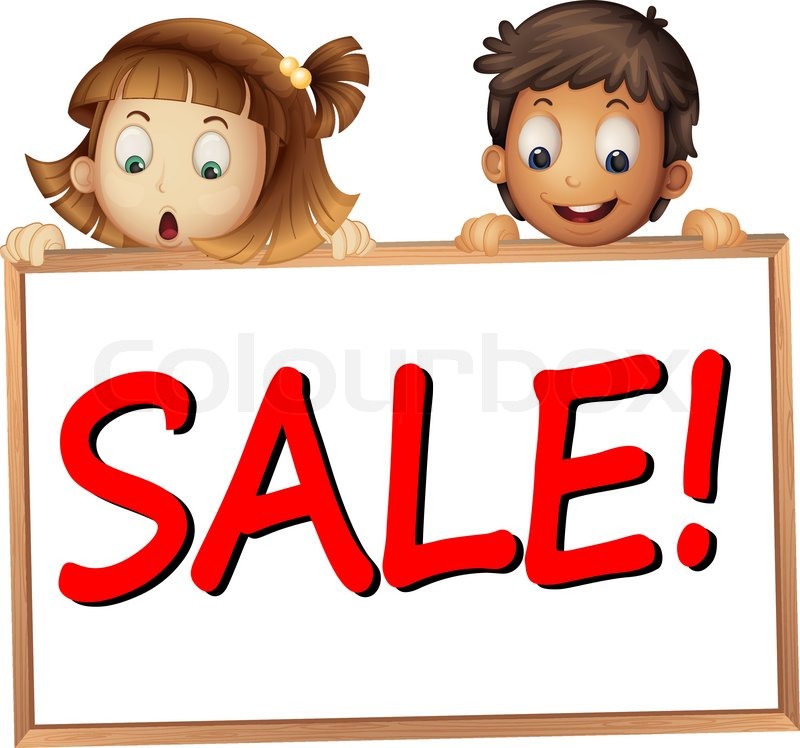 Kids showing sale board | Stock vector | Colourbox