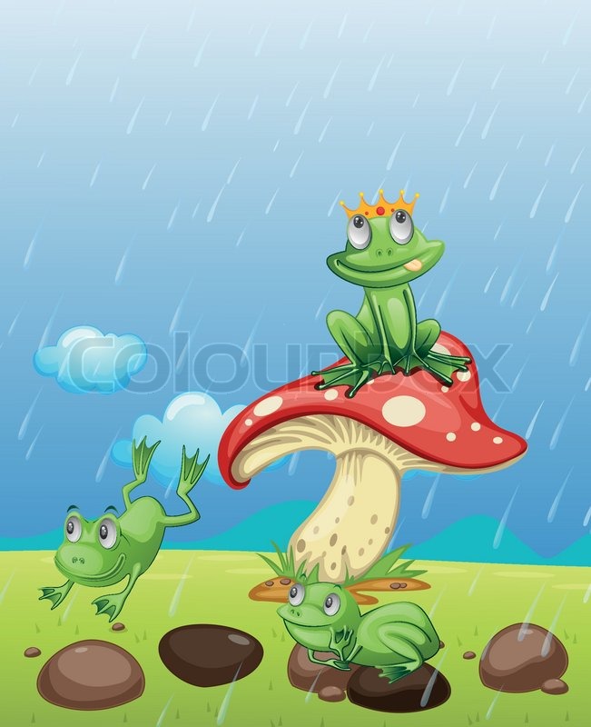 Frogs playing in the rain | Stock vector | Colourbox