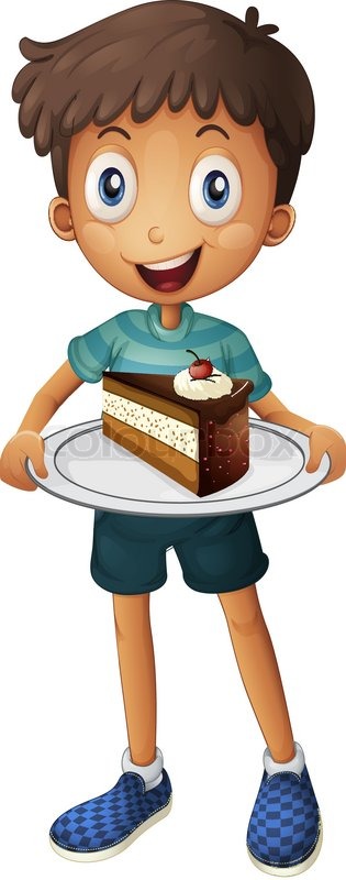 A smiling boy with cake | Stock vector | Colourbox