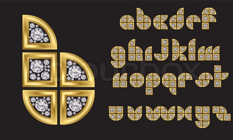 Golden alphabet with diamonds, letters ... | Stock vector | Colourbox