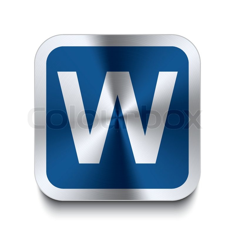 Square metal button - blue letter - w | Stock vector | Colourbox
