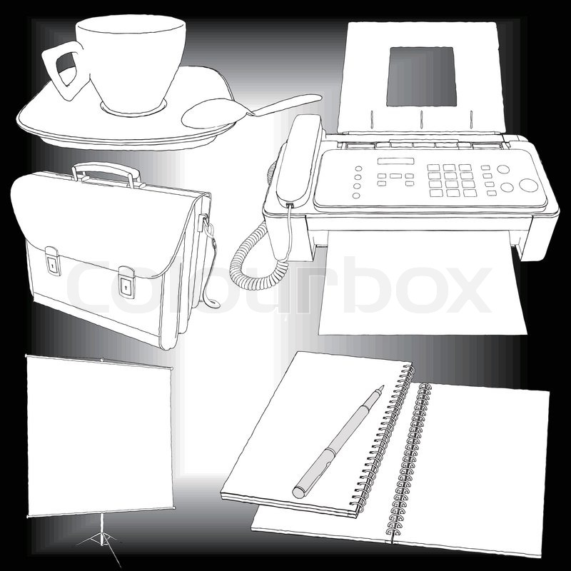 Vector drawing office equipment - ... | Stock vector | Colourbox