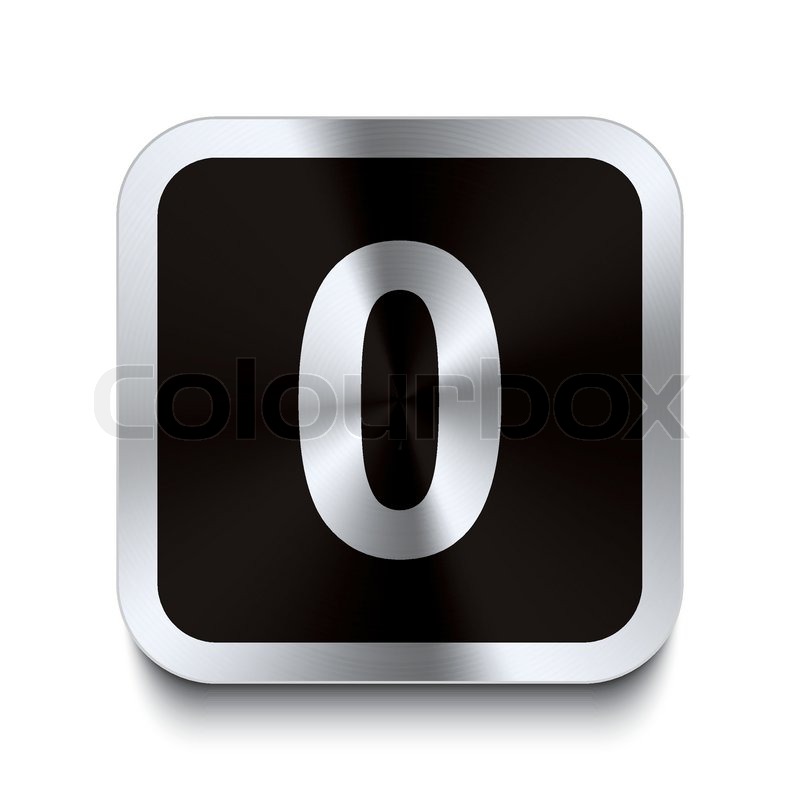 Square metal button - black number - 0 | Stock vector | Colourbox
