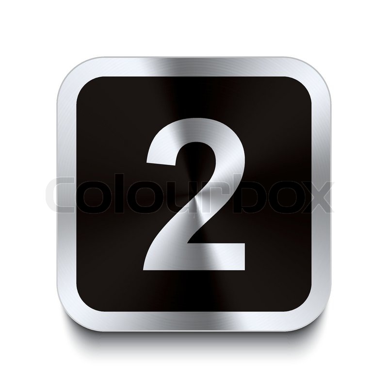 Square metal button - black number - 2 | Stock vector | Colourbox