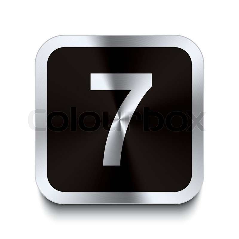 Square metal button - black number - 7 | Stock vector | Colourbox