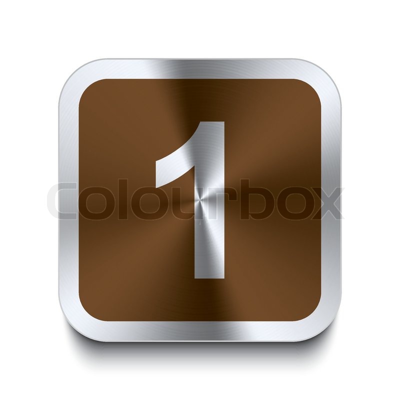 Square metal button - brown number - 1 | Stock vector | Colourbox