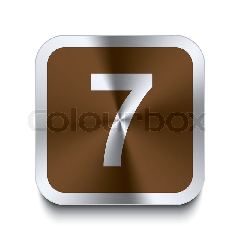 Square metal button - brown number - 7 | Stock vector | Colourbox
