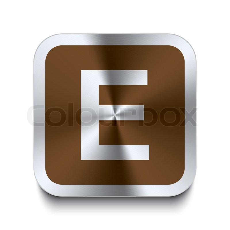 Square metal button - brown letter - e | Stock vector | Colourbox