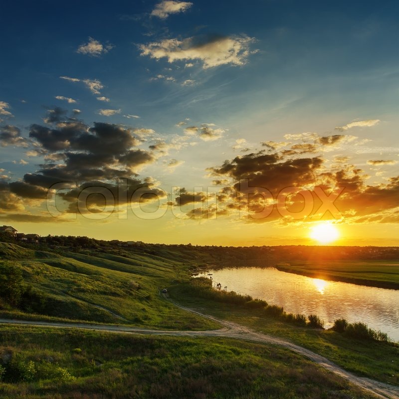 Sunset River Clouds