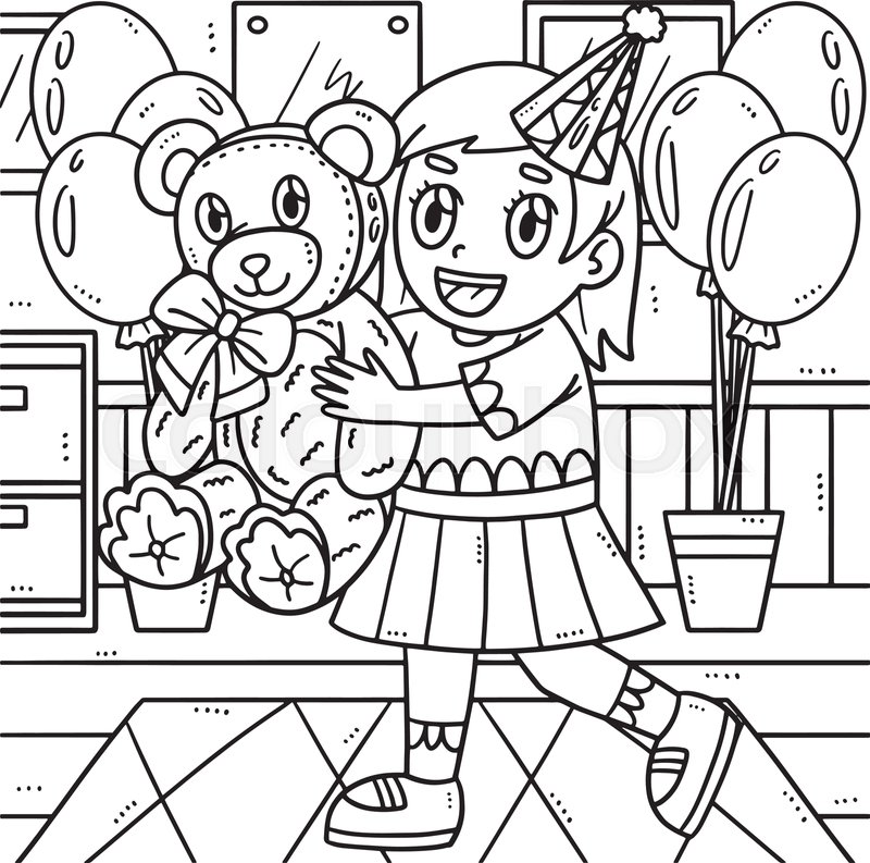 Birthday Teddy Bear Coloring Pages