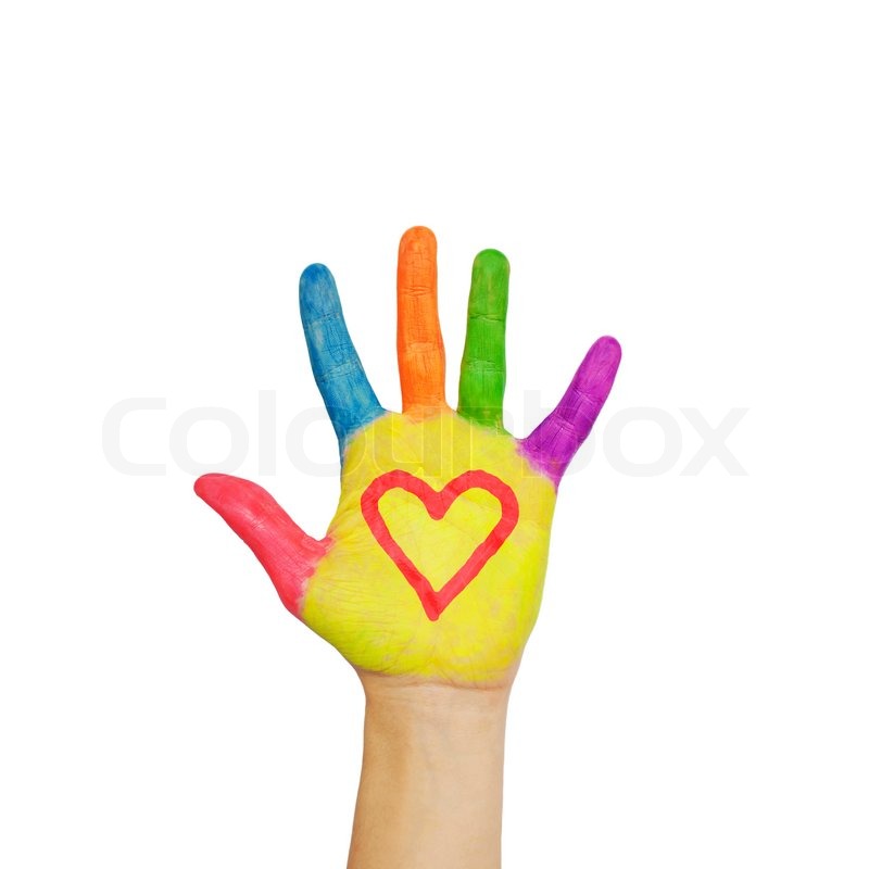 Colorful painted hand with the heart ... | Stock image | Colourbox