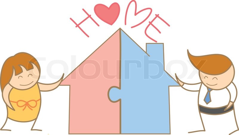 Cartoon character of couple putting ... | Stock vector | Colourbox