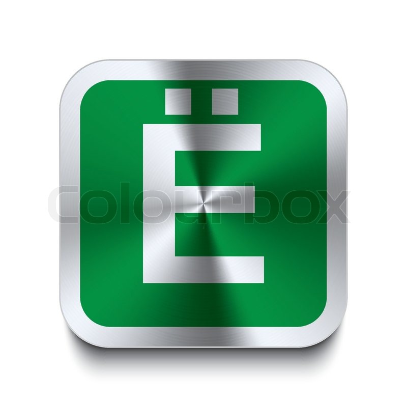 Square metal button - green letter - ... | Stock vector | Colourbox