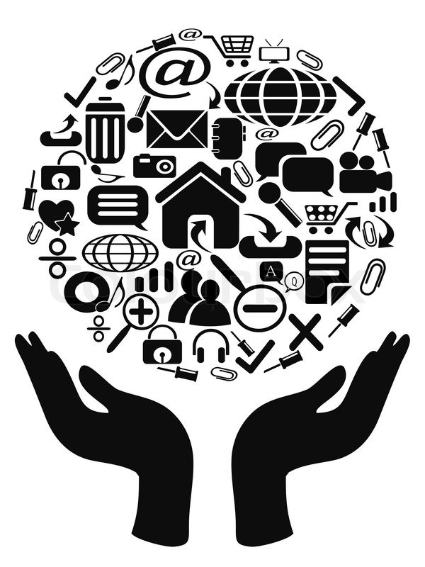 Hands holding icons | Stock vector | Colourbox