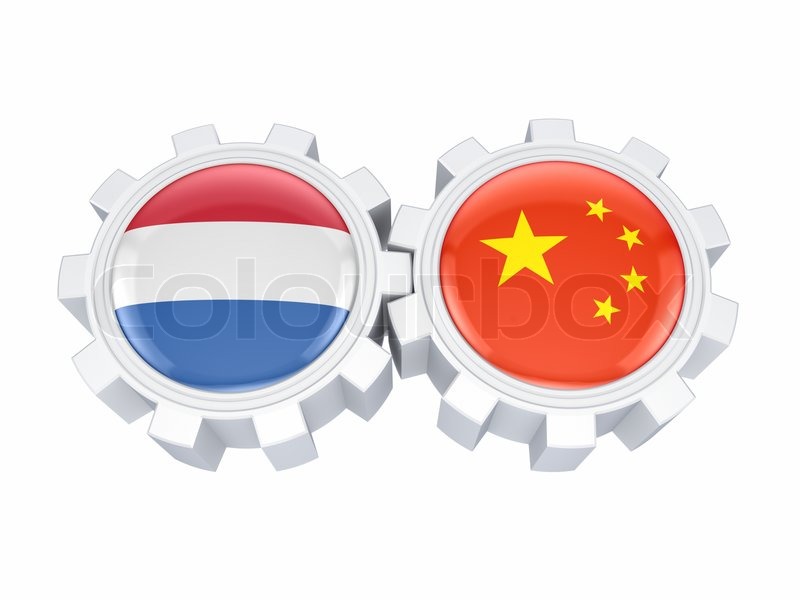 Dutch and chinese flags on a gears | Stock Photo | Colourbox