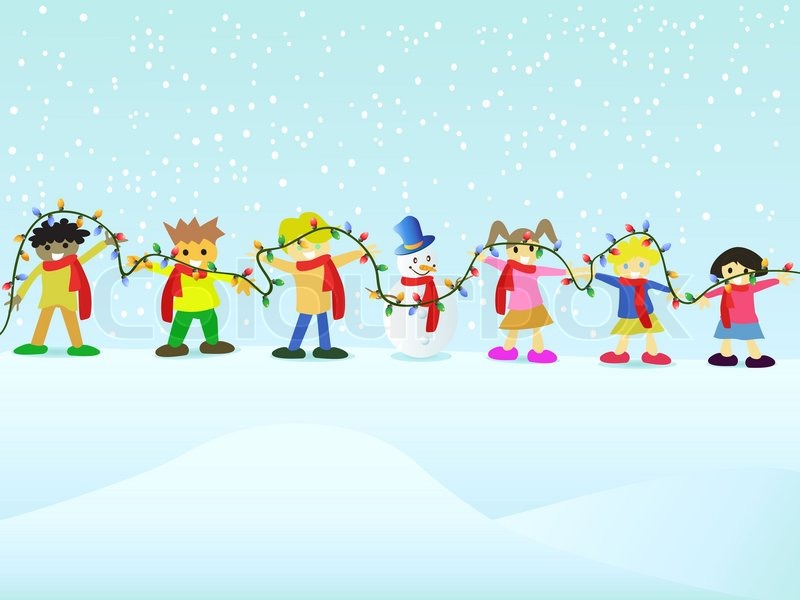 Group of kids join in the christmas | Stock vector | Colourbox
