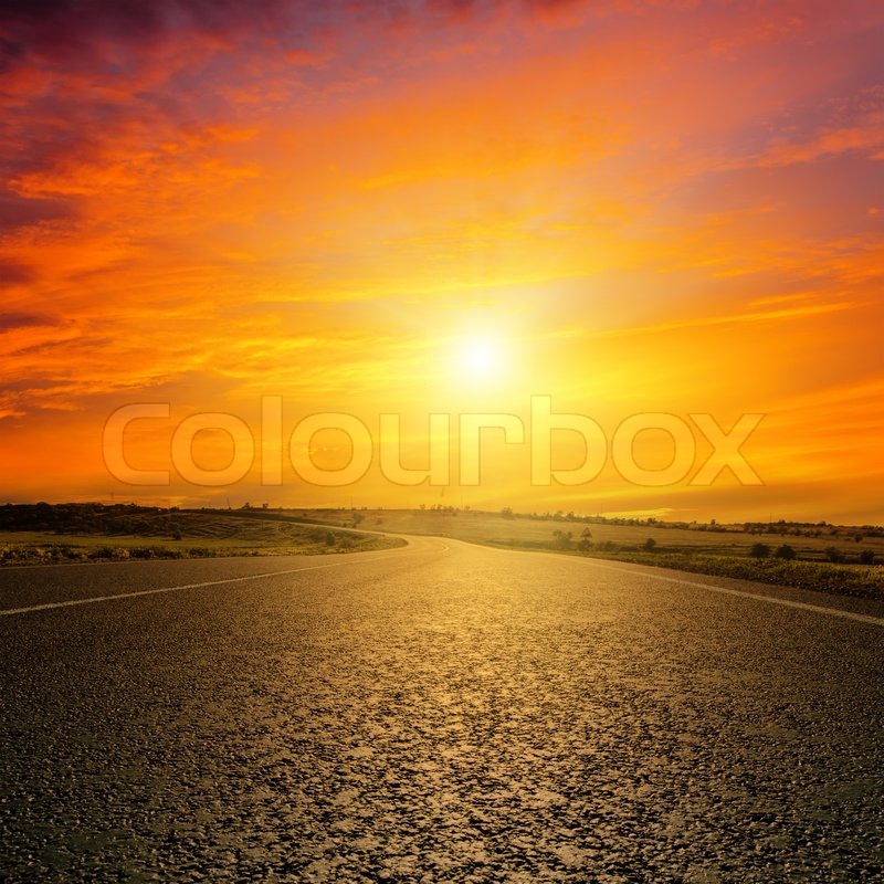 Red sunset over road | Stock image | Colourbox