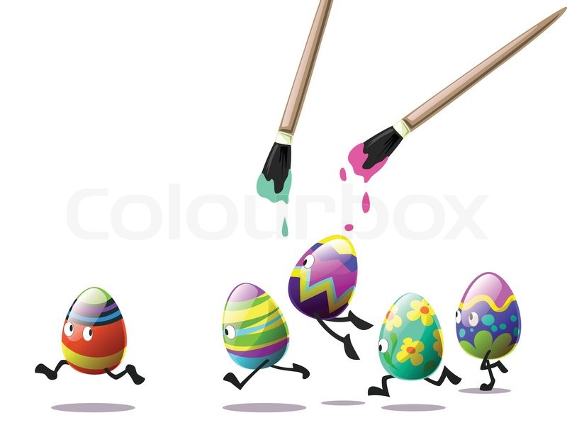 Easter eggs run away from painter | Stock Vector | Colourbox