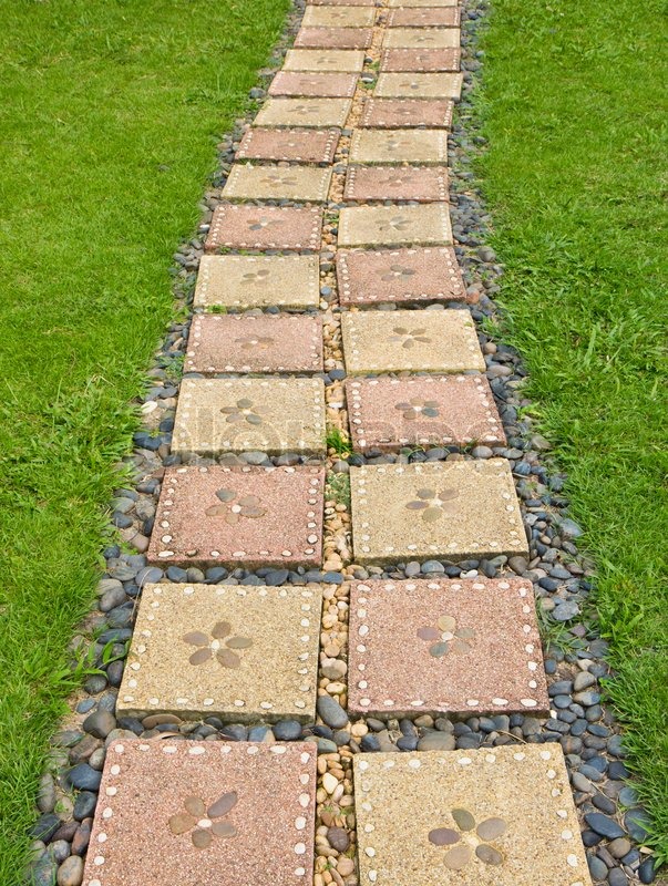 Stone pathway in garden | Stock image | Colourbox