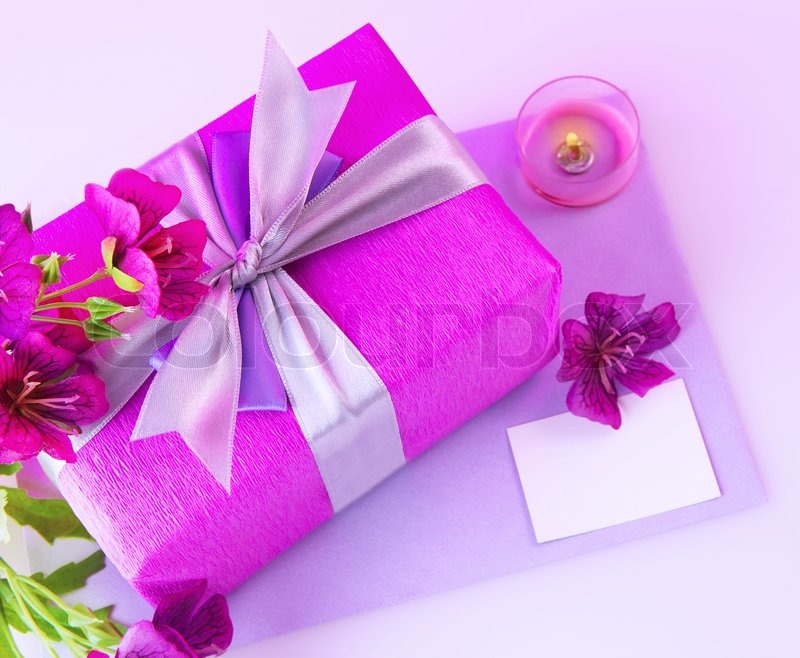 Photo of great pink gift box with silk ... | Stock image | Colourbox
