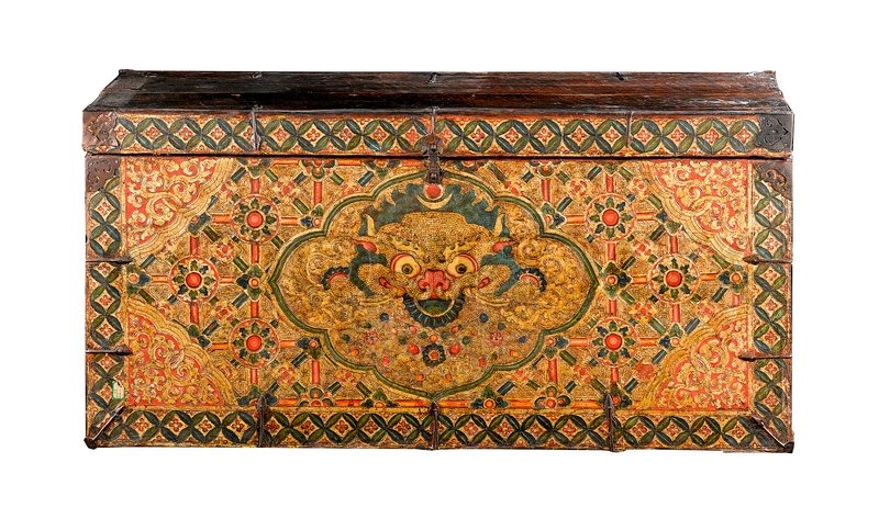 Ancient wooden box from Tibet and the ... | Stock image | Colourbox