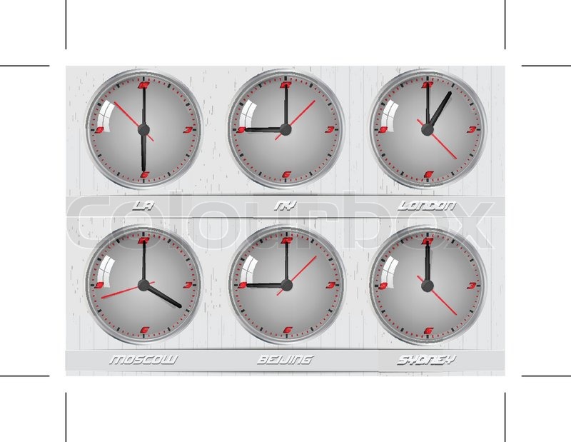 World time zones. Clocks showing the ... | Stock vector | Colourbox